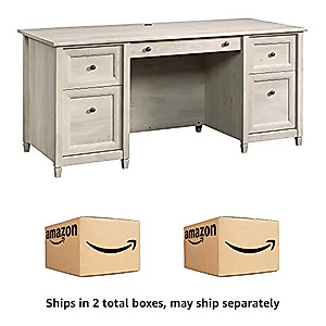 Sauder Edge Water Executive Desk, L: 65.12" x W: 29.53" x H: 29.37", Chalked Chestnut finish