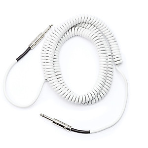 D’Addario Accessories Custom Series Coiled Guitar Cable - Coiled Instrument Cable with Nickel Plated ¼ Inch Ends - Warm, Vintage Look & Tone - 30ft (10ft Coiled) - White