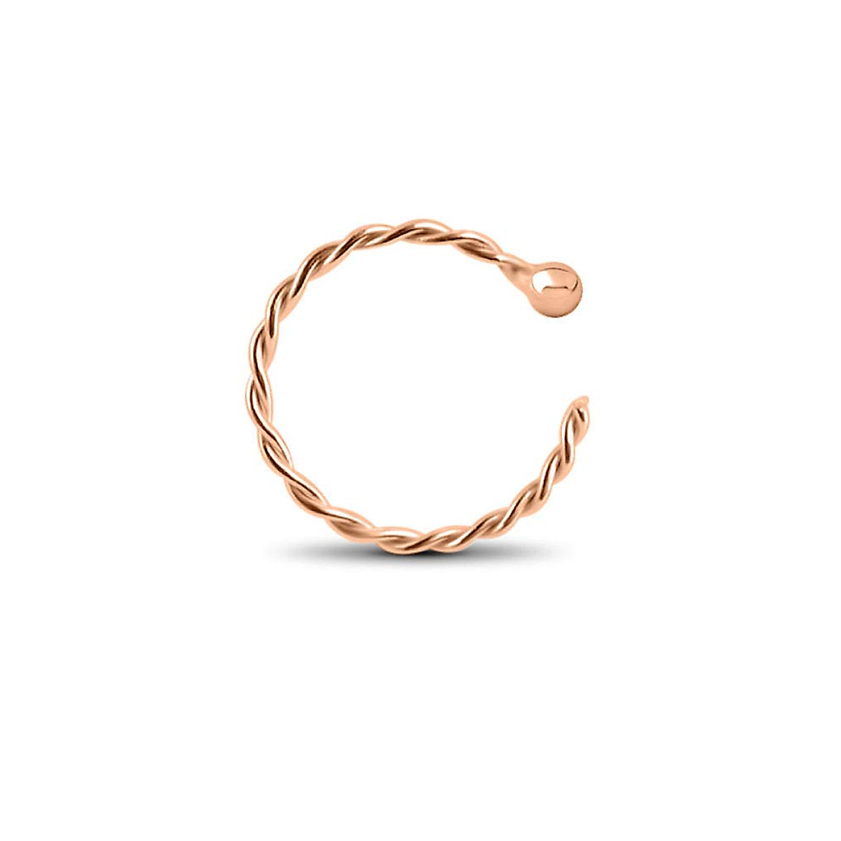 14k Rose Gold Nose Hoops Twisted Open Nose Rings 3/8" - 9.5mm 22G