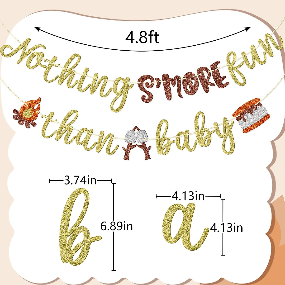 Firefairy Camping Themed Baby Shower Banner, Pre-strung Nothing S’more Fun Than a Baby Banner, S'mores Birthday Banner for Baby, Happy Camper Baby Shower Decorations, Gold ＆ Brown Glitter