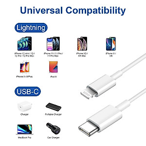 i Phone Fast Charger USB-C to Lightning Cable [2-Pack] Long Fast Charging Syncing Cords (6Ft) Compatible with 13/12 Pro Max,Mini,13/12/11 Pro/XR/XS Max,iPad