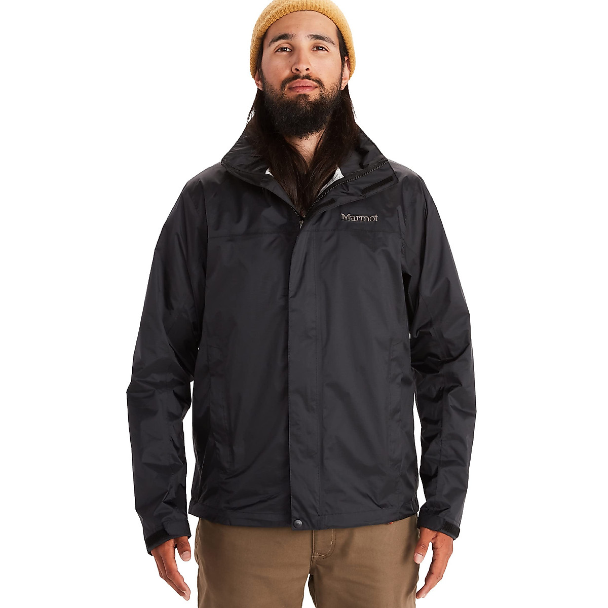 MARMOT Men's Precip Eco Jacket | Lightweight, Waterproof Jacket for Men, Ideal for Hiking, Jogging, and Camping, 100% Recycled, Black, Medium