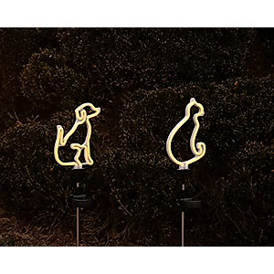Touch Of ECO Solar LED Neon Cat Lovers Gift Outdoor Garden Décor Stake Light Gift Idea for Cat Lovers, Warm White (TOE397)