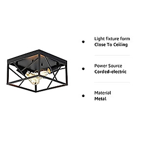 Modern Black Flush Mount Light Fixture Two-Light Industrial Metal Square Semi Flush Mount Ceiling Light for Hallway Bedroom Kitchen Entryway Farmhouse Dining Room