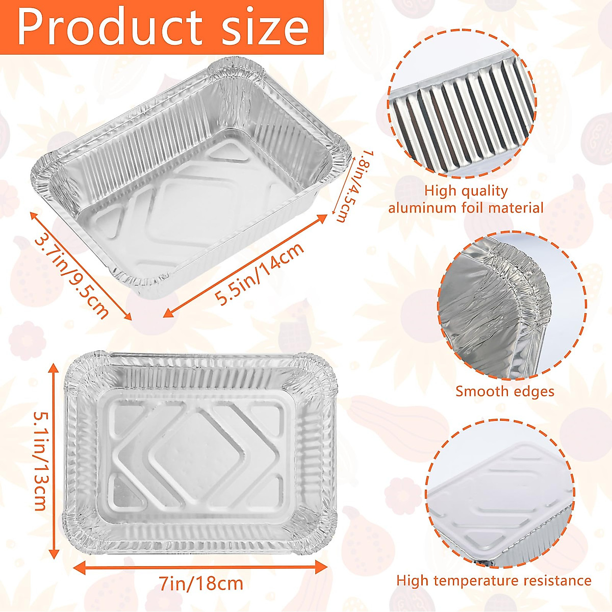 CIEOVO 36 Pack Thanksgiving Aluminum Food Containers with Lids, Watercolor Thanksgiving Leftover Containers Disposable Turkey Aluminum Containers for Fall Thanksgiving Party Supplies