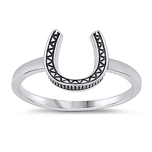 Unique Aztec Style Grooved Horseshoe Ring New .925 Sterling Silver Band Size 10