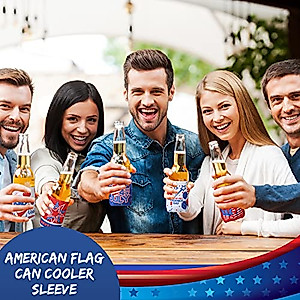 24 Pcs 4th of July Can Cooler Sleeve Independence Day Can Coolers American Flag Patriotic Funny Collapsible Neoprene Insulators for 12 oz Beer Drink Can Bottle Party Supplies