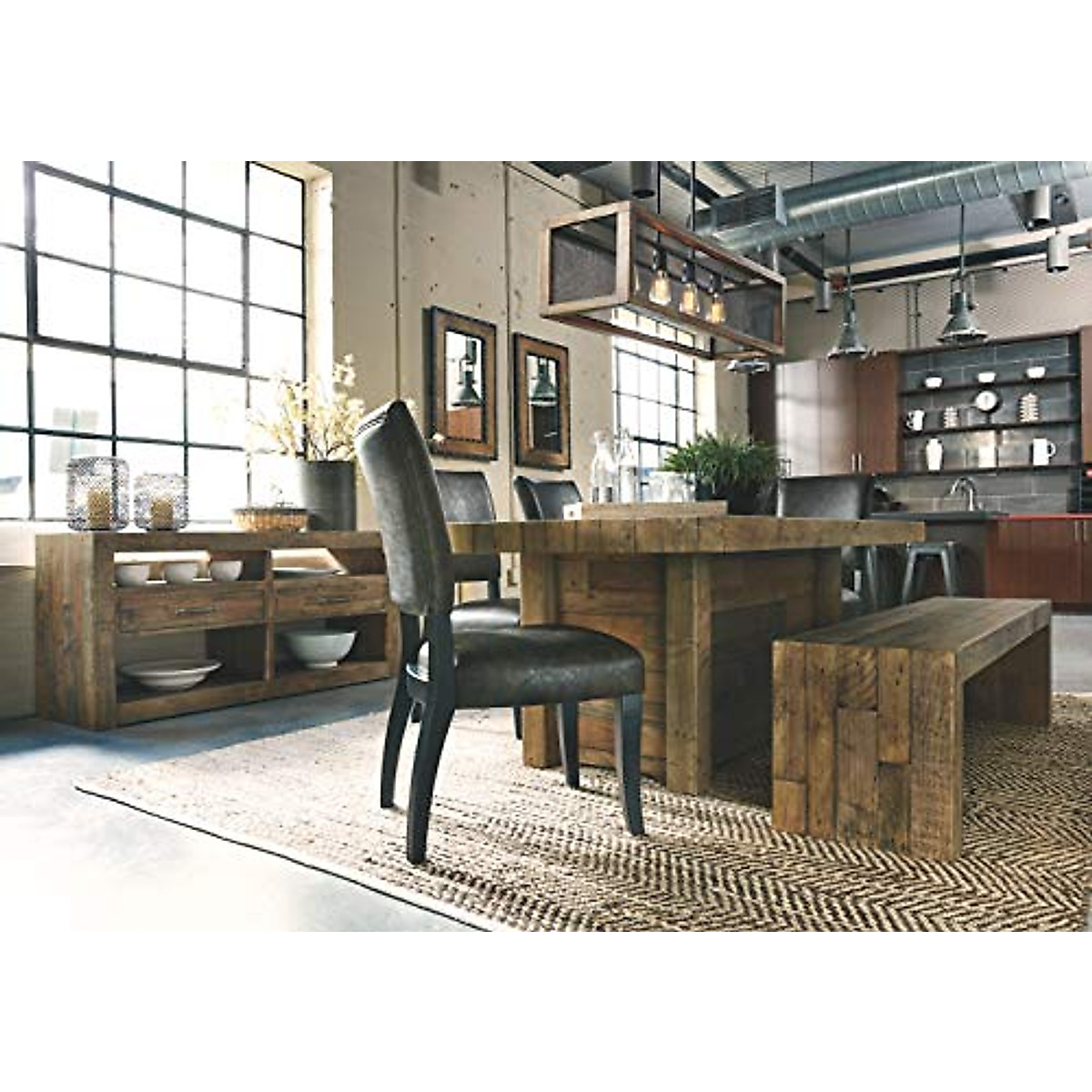 Signature Design by Ashley Sommerford Rustic Wood Dining Room Long Bench, Brown