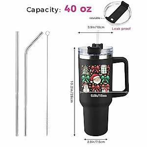LB LEOBON 40 ounce insulated cup with handle, double-layer vacuum stainless steel material, equipped with straw, can keep warm or maintain cold drinks Santa Claus Gift black