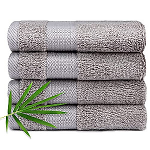 CANFOISON Bamboo Washcloths for Face and Body, 4 Pack Light Gray Washcloths for Adult Kids Baby Luxury Super Soft Highly Absorbent Bathroom Towels 13"x13"