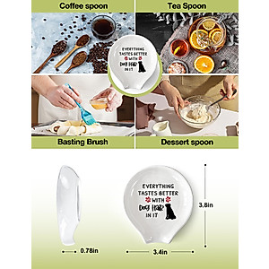 WHING Funny White Ceramic Coffee Tea Spoon Rest, Everything Tastes Better With Dog Hair in it - Coffee Station Decor Coffee Holder Accessories Gift for Coffee Lovers Friends