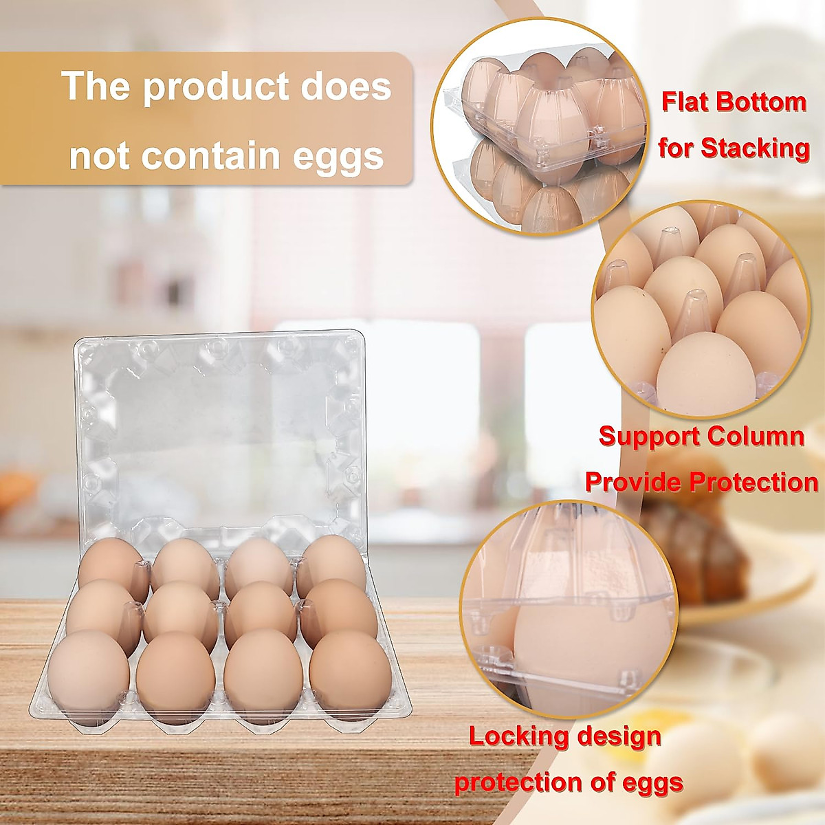 KUKLIPJIM 120 Pack Bulk Egg Cartons, Clear Plastic Chicken Egg Holders, Egg Tray Carton Holder for Home & Kitchen, Farm & Market Use, An Eco-Friendly Egg Storage Solution, 12 Grids