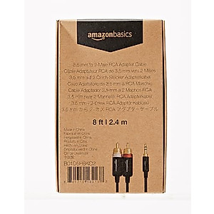 Amazon Basics 3.5 Aux to 2 x RCA Adapters, Audio Cable for Amplifiers, Active Speakers with Gold-Plated Plugs, 8 Feet/2.4 m, Black