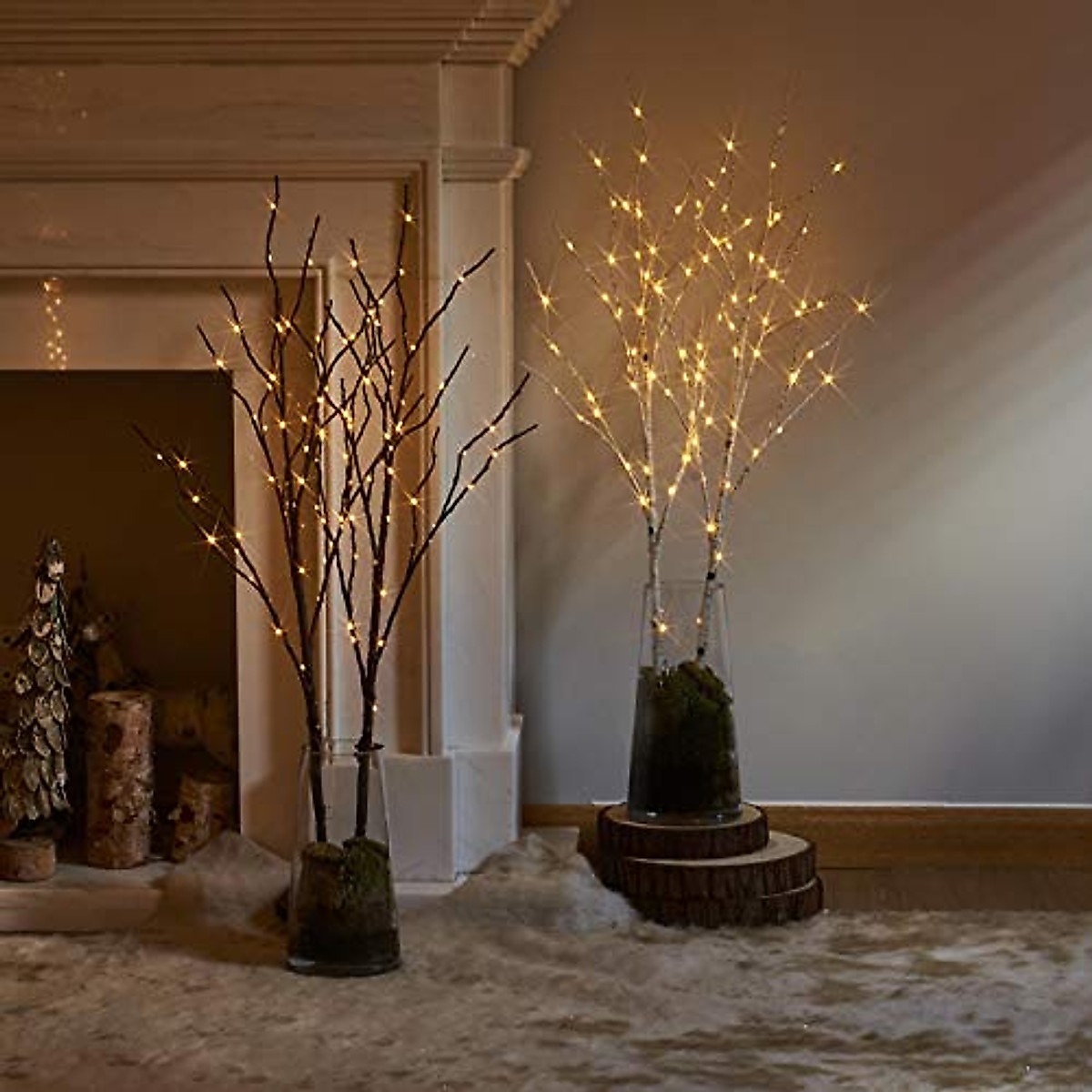 LITBLOOM Lighted Brown Willow Branches 30IN 100 LED with Timer Battery Operated, Tree Branch with Warm White Lights for Holiday Christmas Decoration Indoor Outdoor Use