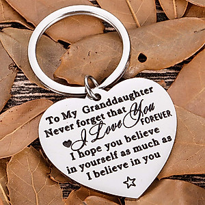Granddaughter Keychain Gifts for Valentine Graduation from Grandma Grandpa to Granddaughter Mothers Day for Grand Kids Her Teen Adult Women Teenage Girls Christmas Gifts Inspirational Jewelry
