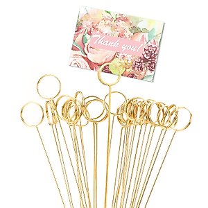 30pcs Metal Wire Floral Place Card Holder, Photo Clip Round Flower Favor Card Holder Metal Wire Photo Memo Holder Metal for Shower Party Favor