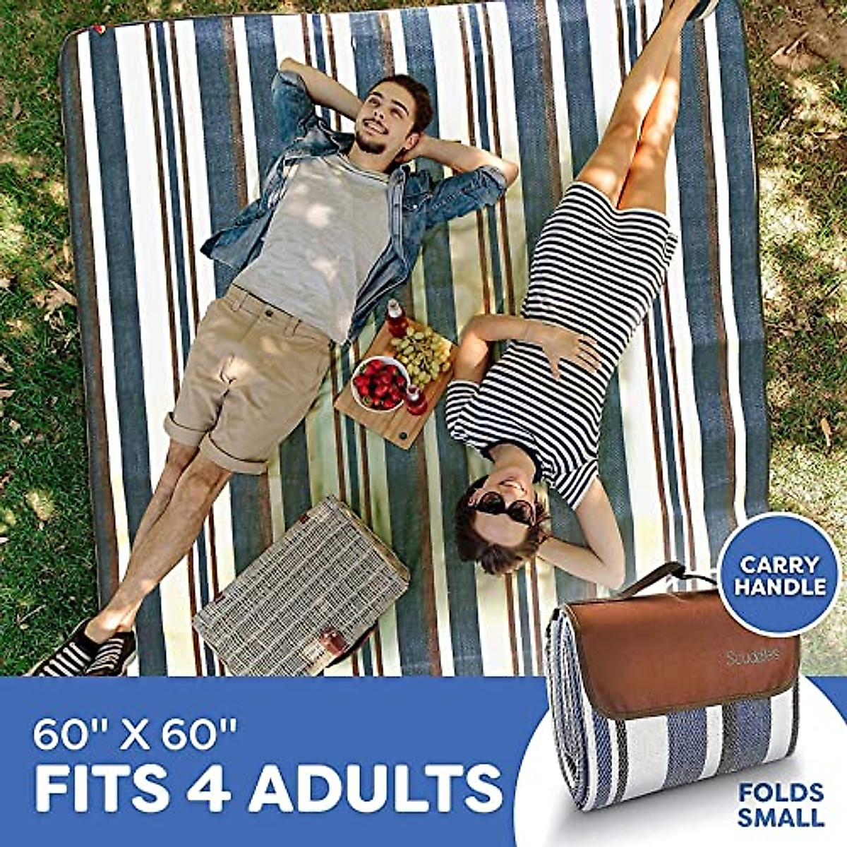 Scuddles SC-CM-01 Extra Large Picnic & Outdoor Dual Layers for Outdoor Water-Resistant Handy Mat Tote Spring Summer Camping Blanket for The Beach