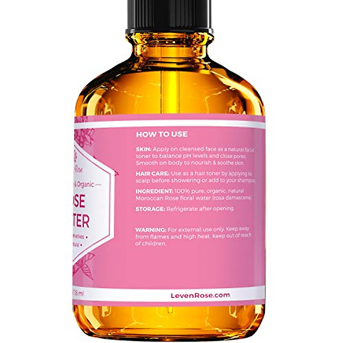 Rose Water Spray for Face by Leven Rose - Pure Natural Moroccan Rosewater Hydrosol Face Spray - Organic Rose Water for Hair 4 oz
