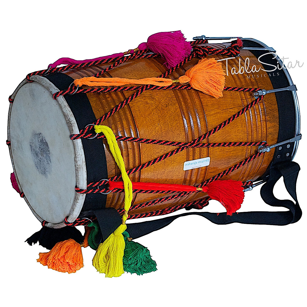 Dhol Drum by Maharaja Musicals, Mango Wood, Natural, Barrel Shaped, Padded Bag, Beaters, Nylon Shoulder Strap, Punjabi Bhangra Dhol Musical Instrument (PDI-GE)