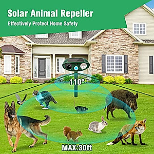 Ultrasonic Cat Deterrent, Solar Powered Deterrent Device with Motion Sensor and Flashing Light, Waterproof Device for Farm, Garden, Yard, Dogs, Birds