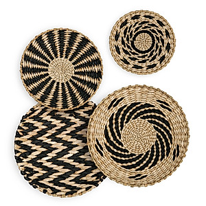 VESPR Rattan Wall Basket Decor with Included Wall Hooks – Bohemian Handmade Wall Art - Centerpiece Decorations - Set of 4 Woven Baskets - Perfect Rustic Home Décor for Kitchen, Living Room, Bedroom