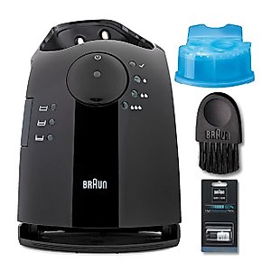 Braun Pulsonic Clean and Renew Base Unit with Braun Clean and Renew Refills (Pack of 2), Braun Cleaning Brush, and Braun Shaver Oil (4 Items)