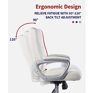 CLATINA Office Computer Desk Chair Executive Mid Back Chair Comfortable Ergonomic Managerial Chair Adjustable PU Leather Home Office Desk Chair Swivel, White 1PK