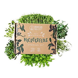 Organic Indoor Microgreens Growing Kit - Grow Purple Radish, Spicy Salad, & Broccoli Microgreens - Includes Self Watering Tray, Coco Coir Soil, Humidity Dome, Spray Bottle, White Surround Display Tray