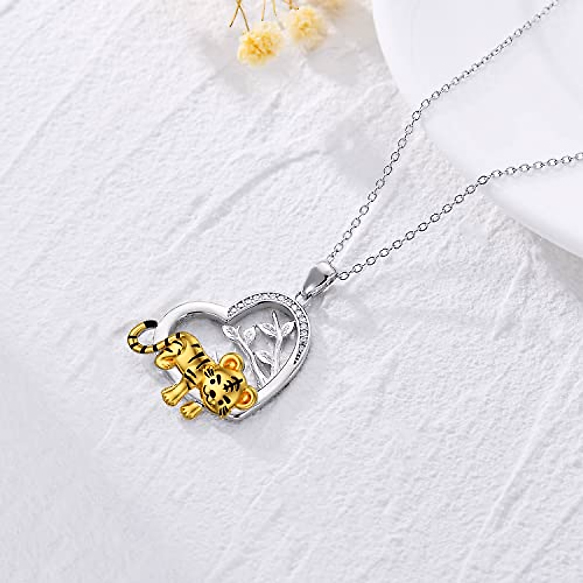 LONAGO Tiger Necklace 925 Sterling Silver Tree of Life with Cute Tiger Pendant Necklace Jewelry for Women