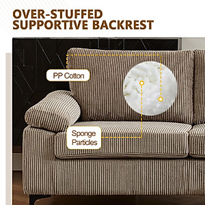 HOOOWOOO Corduroy Sectional Couch,100" L Shaped Sofa with Left Facing Chaise,Modern Comfy Deep Seat Couch for Living Room Office Small Space,Camel Brown