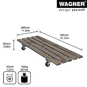 Wagner Plant Caddy Double - 31.1 x 11.42 x 3.35 in - Flower Caddy for Indoor + Outdoor use, Plant Stand Made of Wood, riffled, Grey, Load Capacity 330 lbs, Made in EU - 64-0879
