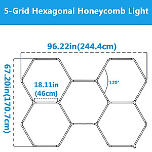 DHXYHQY Hexagon Garage Light, 5 Grids LED Shop Light, 168W 20736LM 6500K Super Bright Car Detailing Light, Plug-in Honeycomb Ceiling Light for Garage Workshop Basement Gym Warehouse