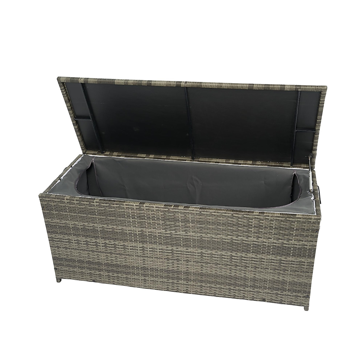 SonkYog Outdoor Storage Box Rattan Patio- 113 Gallon Water-Resistant Liner & Metal Frame, Dual-Use as Side Table,Gray