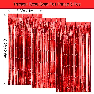 3 Pack Red Thicken Foil Fringe Curtains Decorations 3.2x8.2ft, Photo Backdrop for Birthday Bachelorette Bridal Shower Baby Shower Graduation Party, Party Streams Decor