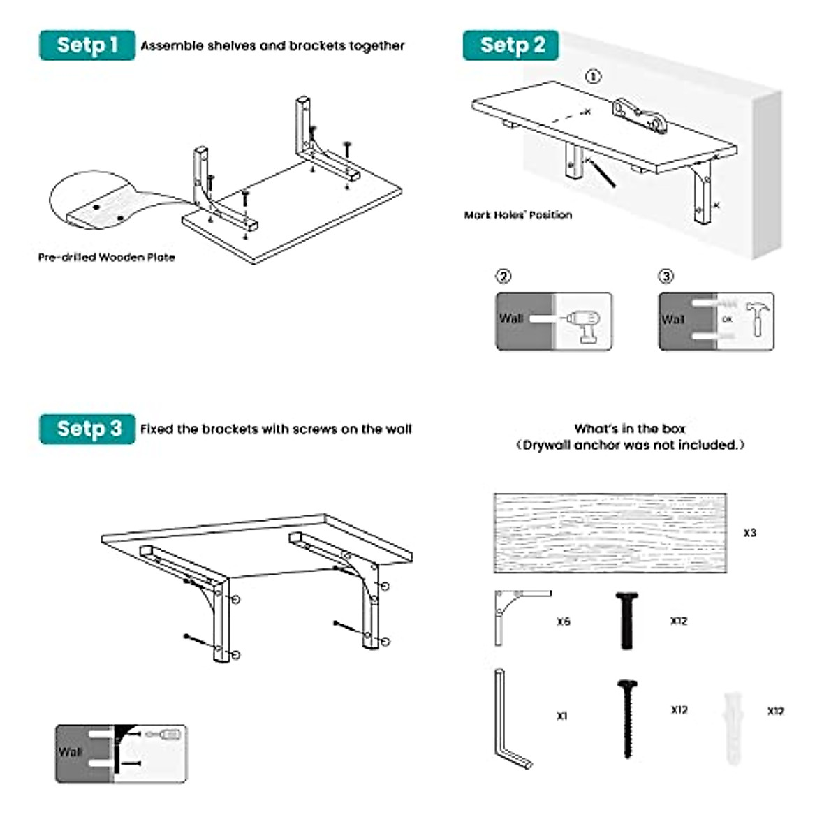 EZFurni Set of 3 Wider Floating Shelves, Wall Mounted Shelves for Wall Decor, Solid Wall Shelves for Bedroom, Customized Floating Shelves Bathroom, Kitchen, Versatile Wood Shelves, Rustic Brown