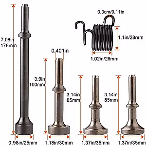 STARVAST 5 Pcs Air Hammer Bits Accessories 0.401 Shank Pneumatic Chisel Air Hammer Smoothing Extended Length Tool Kit With Spring