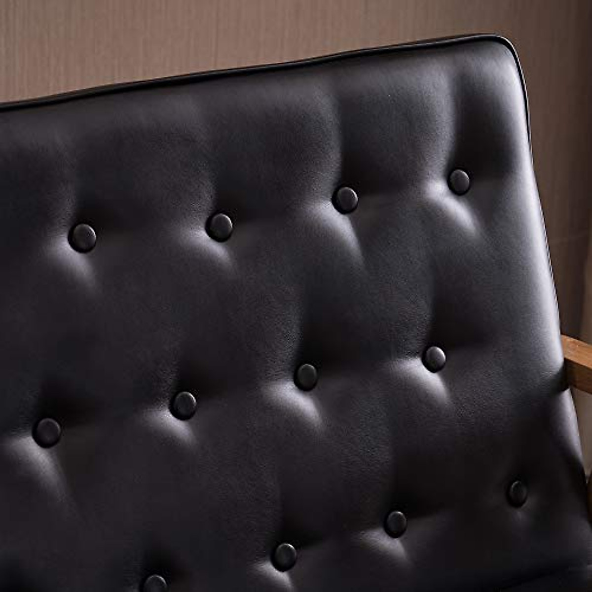 EPOFIT Modern Solid Wood Loveseat Sofa, Upholstered Faux Leather Love Seat, Small Couch 2 Seater with Wooden Arm for Living Room, Bedroom, Small Spaces, Office, Black