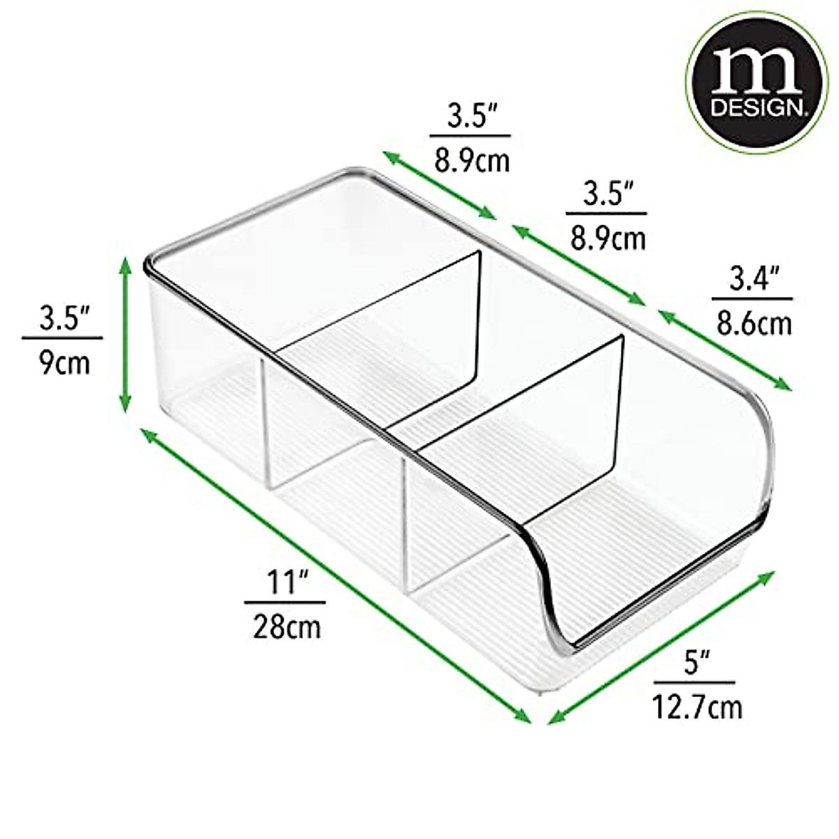 mDesign Plastic Food Storage Bin Organizer with 3 Compartments for Kitchen Cabinet, Pantry, Shelf, Drawer, Fridge, Freezer Organization - Holds Snack Bars - Ligne Collection - 2 Pack - Clear