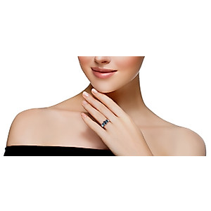 PEORA Created Alexandrite and Genuine Diamond Three Stone Triune Ring for Women 14K White Gold, 2.75 Carats total Oval Shape 7x5mm, Size 6