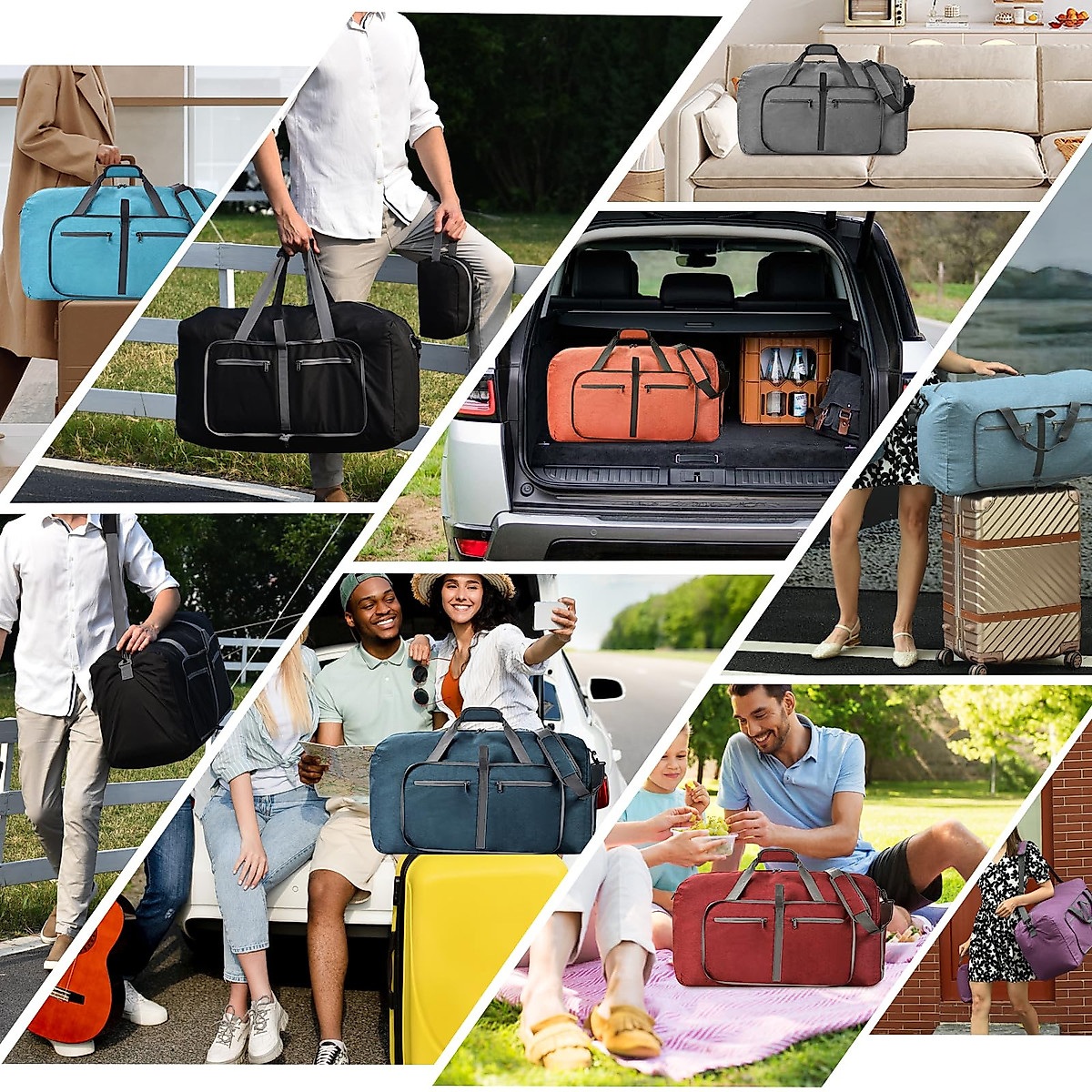 Felipe Varela 65L Duffle Bag with Shoes Compartment and Adjustable Strap,Foldable Travel Duffel Bags for Men Women,Waterproof Duffel Bags