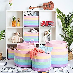 MINTWOOD Design 3-Pack Storage Baskets for Shelves, Playroom and Classroom Storage Basket, Book Basket, Decorative Storage Cube Bins, Woven Closet Organizers, Nursery Baskets, Pastel Rainbow