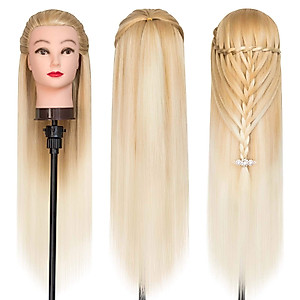 DANSEE 28" Mannequin Head Synthetic Hair Hairdresser Training Manikin Cosmetology Doll Head Blonde with DIY Braiding Set+ Free Table Clamp(27-613)