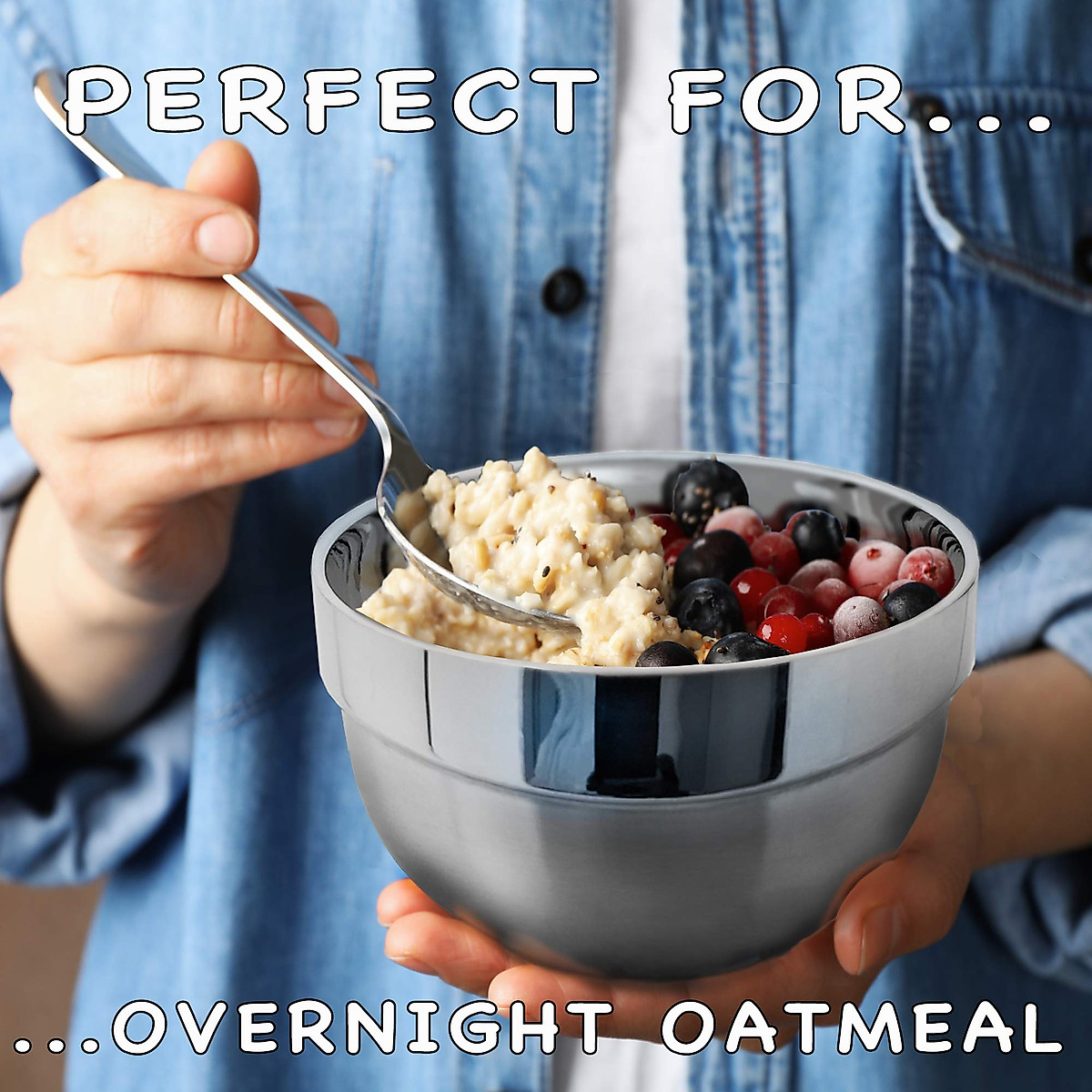 SML HOME Heat Insulated Stainless Steel Bowls, SUS 304, Double Walled Multipurpose, Cereal, Rice, Soup, Noodles, Salad, 4 Pack, LARGE (28 oz)