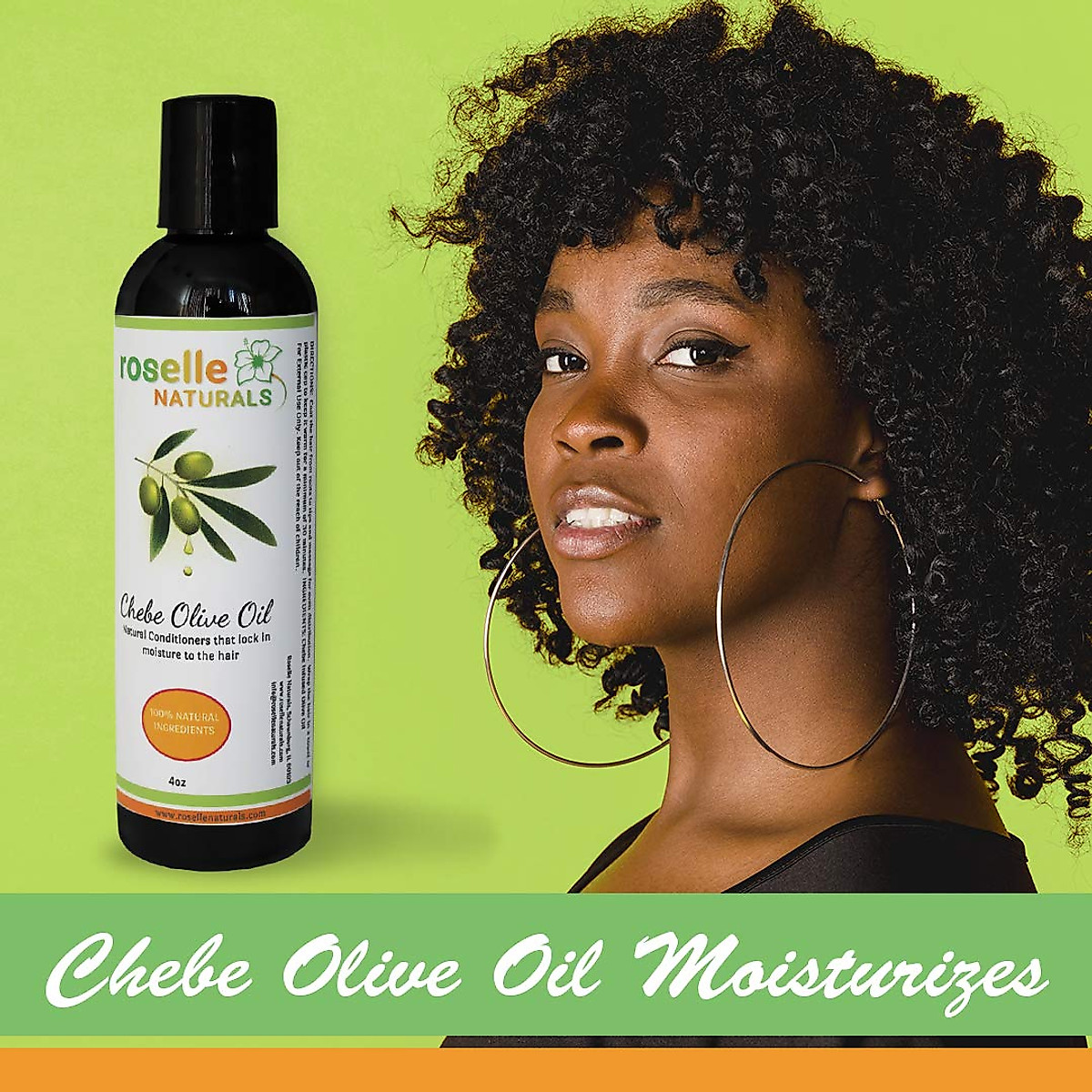 Roselle Naturals Chebe Oil for Hair Growth Made in USA - Chebe Olive Oil Chebe Powder Hair Oils for Hair Growth, Chebe Hair Oil, Chebe Hair Growth Oil, Chebe Leave In Conditioner for Strong Hair, 4 oz