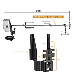 onlyfire Stainless Steel Rotisserie Kit Grilling Accessories with 6 Watt 110V Electric Motor for Gas Grills - 28 × 0.35 Inch Hexagon Spit Rod