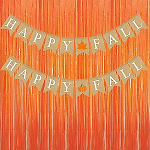 Orange Foil Fringe Curtain Tinsel Party Backdrop for Halloween Party Decorations Fall Thanksgiving Decorations Birthday Wedding Engagement Bridal Baby Shower Bachelorette Photo Booth Props - 2 Packs