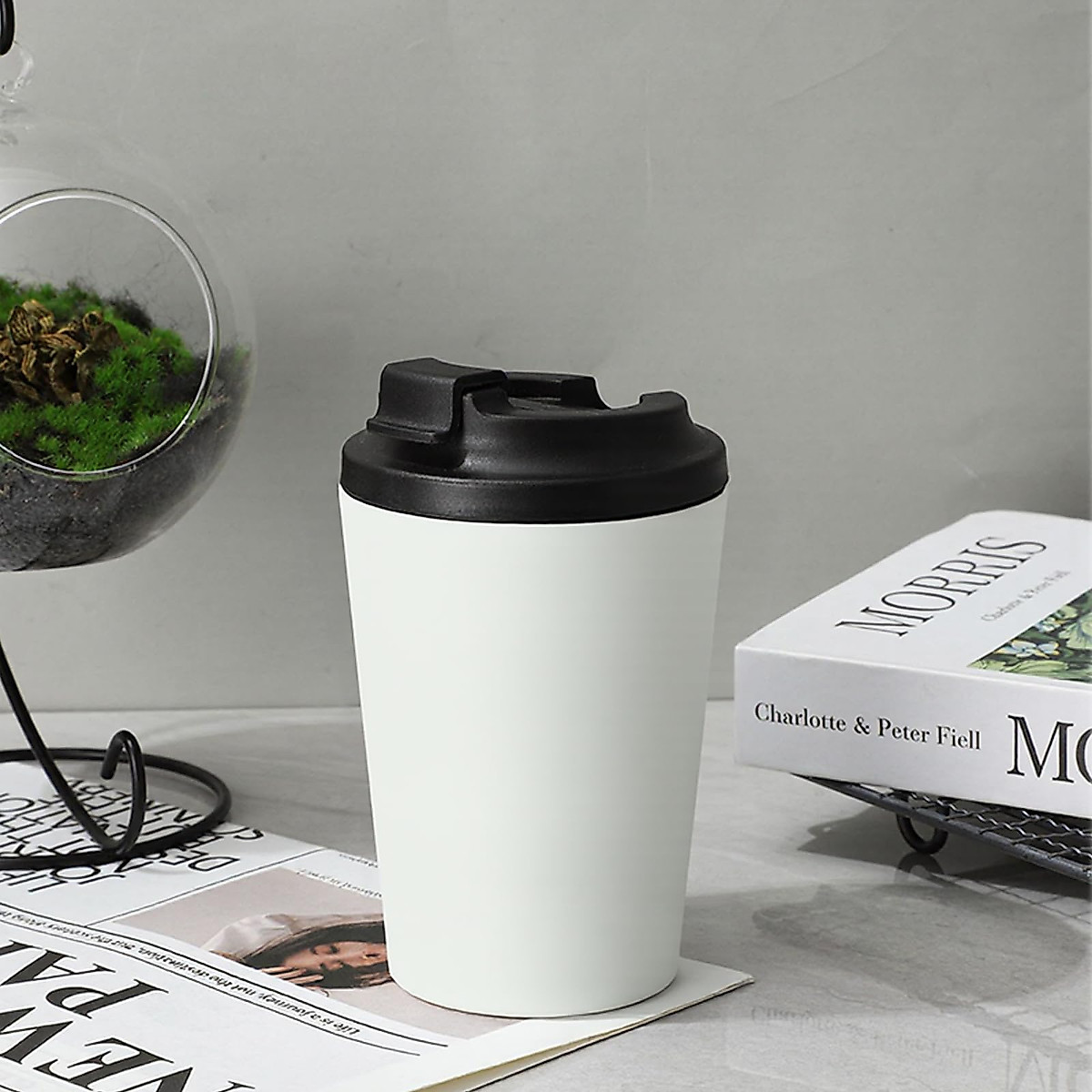 AIQIUQIU Coffee Cup 12 oz (340ml) Insulated Coffee Mug, Leak-Proof Stainless Steel Travel Mug with Lid, BPA Free Hot/Cold Retention Reusable Travel Milk Cup, Beige