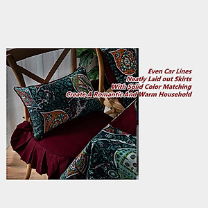 Saacstore Chair Cushion Chair Pad with Ties Non Slip Chair Cushion Covers Solid Color Seat Cover with Cotton Filled and Ruffled Skirt Removable and Washable, Red