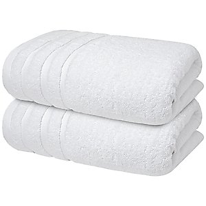 Infinitee Xclusives 100% Cotton Luxury Bath Towels Set of 2 (27x54 Inches), Soft, Absorbent, Quick Dry, Perfect Towels for Bathroom, Gym, Spa & Hotel |Brilliant White|