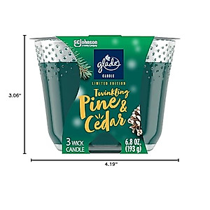 Glade Candle Twinkling Pine & Cedar, Fragrance Candle Infused with Essential Oils, Air Freshener Candle, 3-Wick Candle, 6.8 Oz